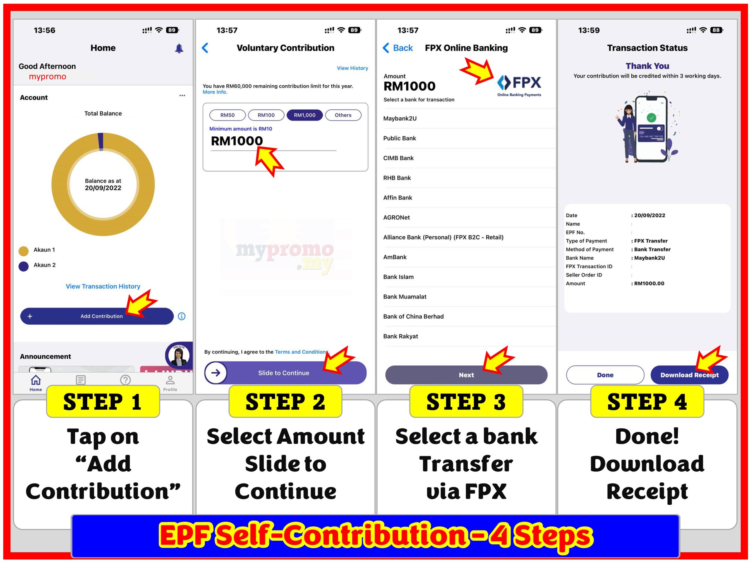 4 Steps - Self Contribution to EPF Account via i-Akaun App - mypromo.my